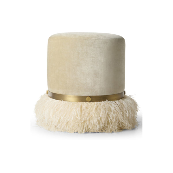 Ostrich Fluff Cream 450 Diameter Velvet Pouf - Egg Designs